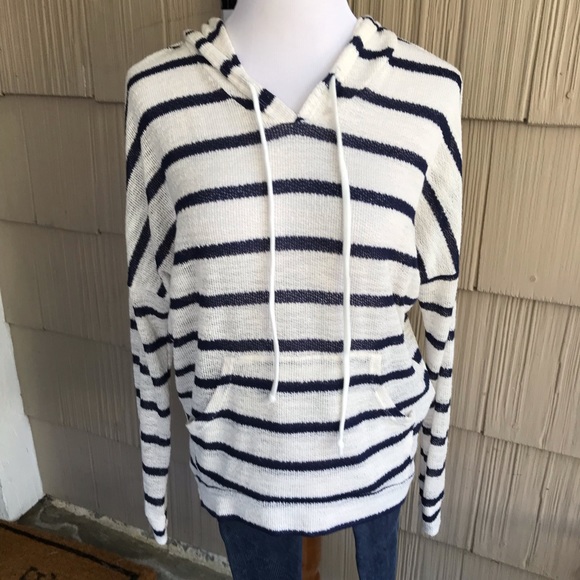 Enti | Tops | Nwt Enti Clothing Ivory Wnavy Stripes Knit Hoodie | Poshmark